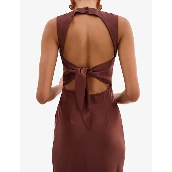 OMNES Nova Tie-back Satin Maxi Dress - Chocolate