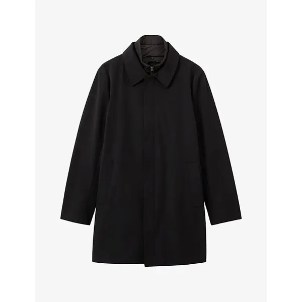 REISS Logan Funnel-neck Coat - Black