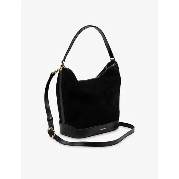 Sandro Logo-embossed Suede Shopper Tote - Black