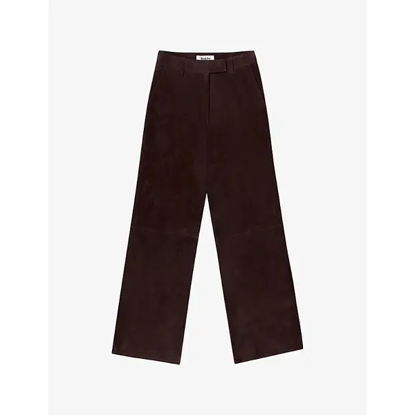 RO&ZO Wide-leg High-rise Suede Trousers