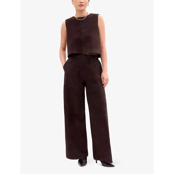 RO&ZO Wide-leg High-rise Suede Trousers