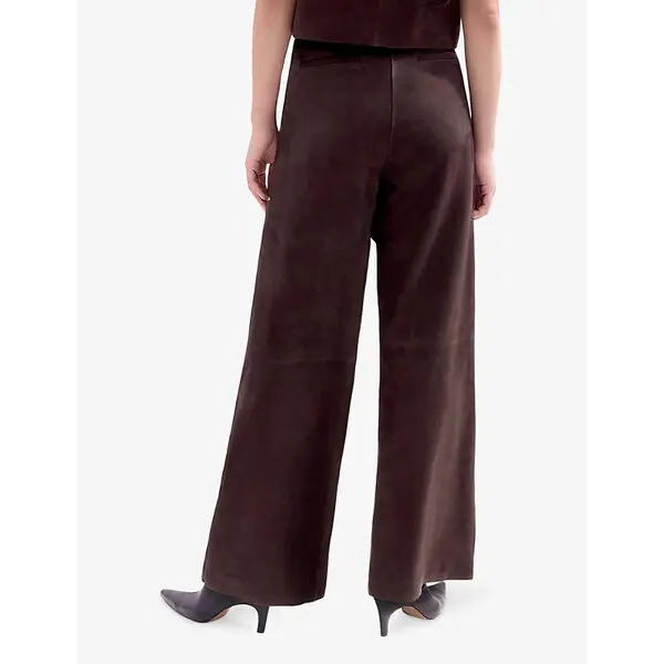 RO&ZO Wide-leg High-rise Suede Trousers
