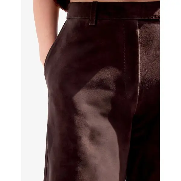 RO&ZO Wide-leg High-rise Suede Trousers
