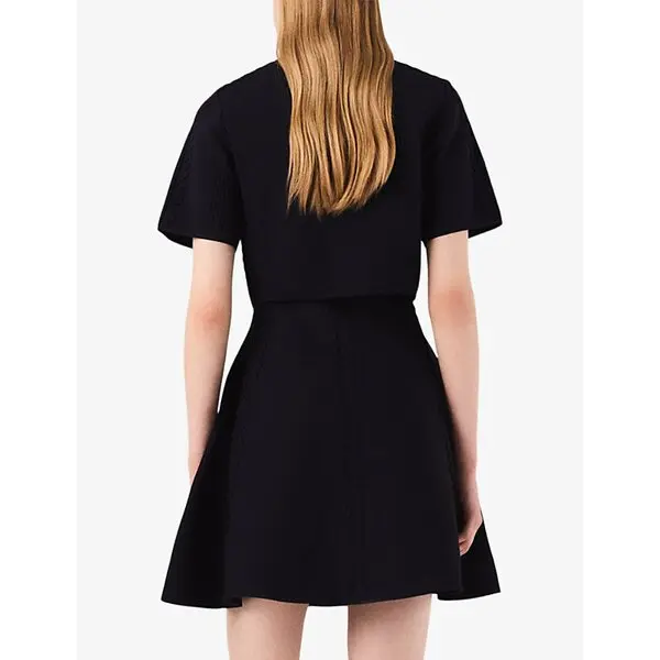 Maje Cropped Round Neck Short Sleeve Knitted Cardigan - Navy