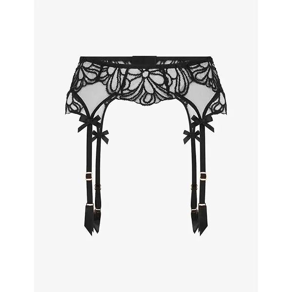 Agent Provocateur Nelle Embroidered Mesh Suspender Belt - Black