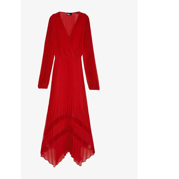 The Kooples Lace-panel Pleated Maxi Dress - Red