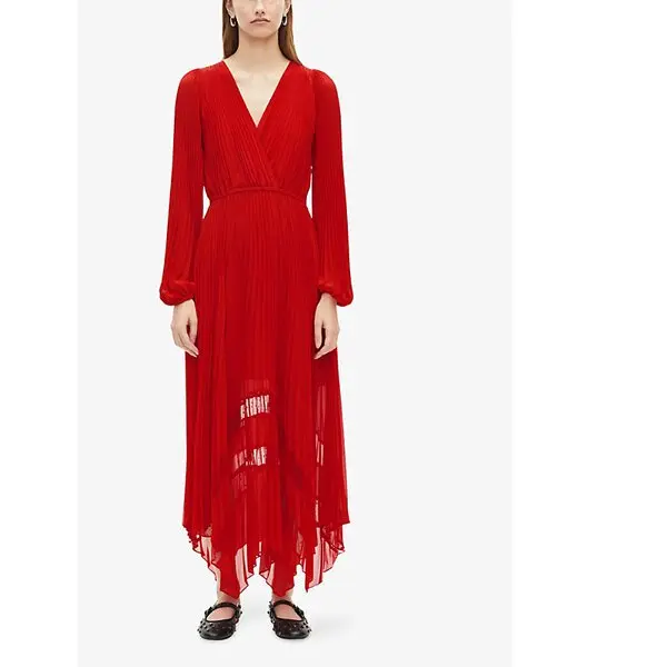 The Kooples Lace-panel Pleated Maxi Dress - Red