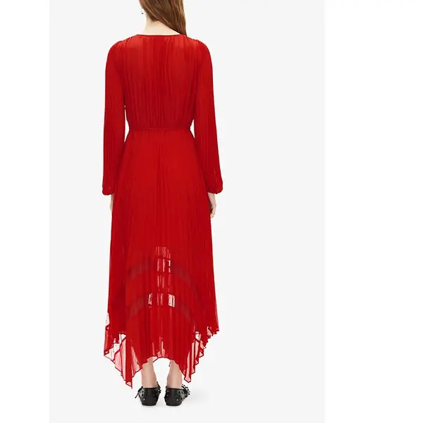 The Kooples Lace-panel Pleated Maxi Dress - Red