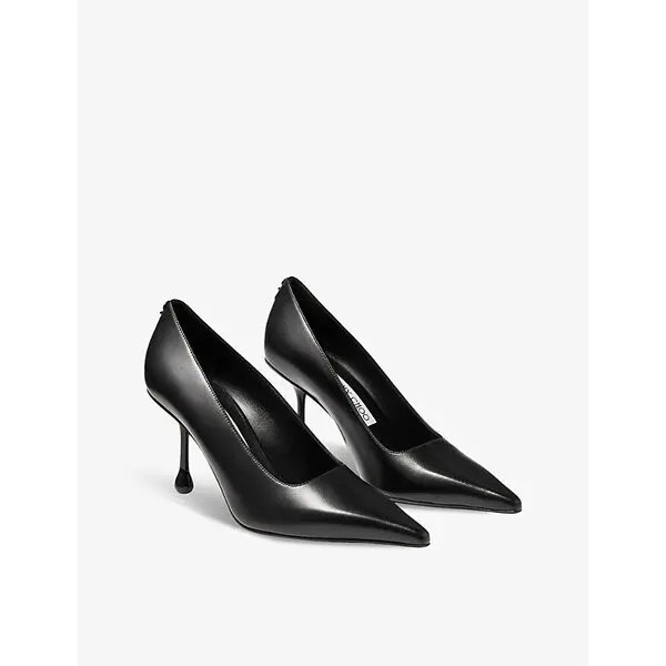 JIMMY CHOO Ixia 80 Logo-embellished Leather Heeled Courts - Black