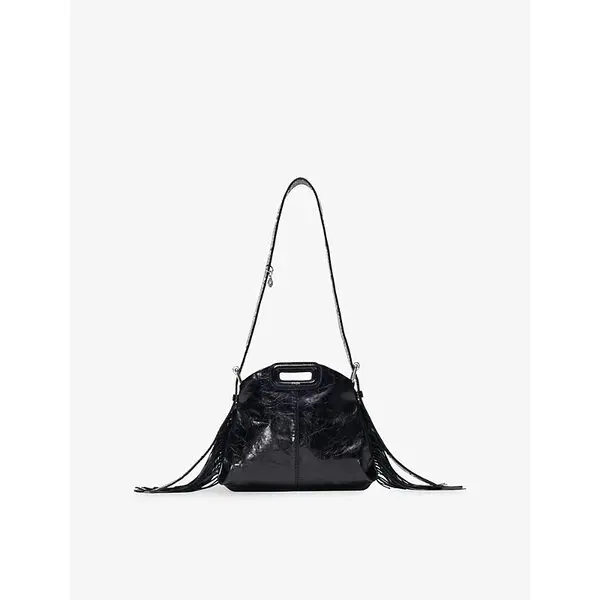 Maje Leather Shoulder Bag With Fringe Detail - Black