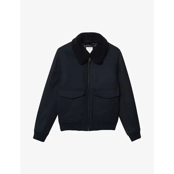 Sandro Aviator Zip-through Wool-blend Jacket - Bleus