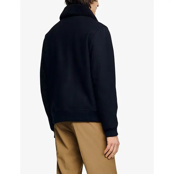 Sandro Aviator Zip-through Wool-blend Jacket - Bleus