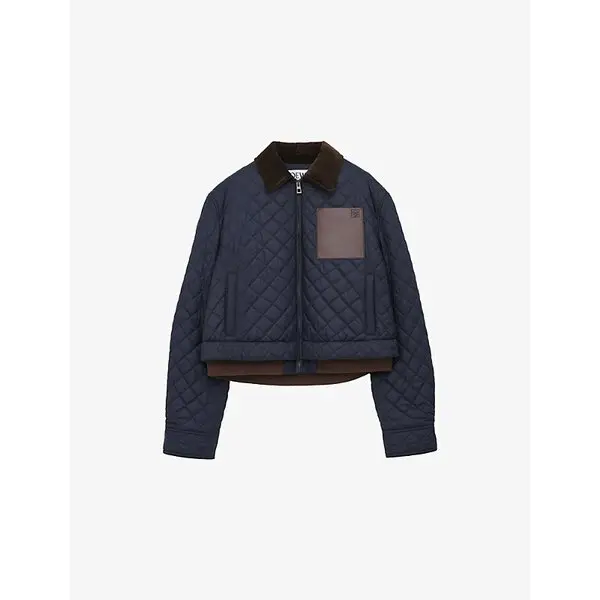 Loewe Contrast-collar Logo-patch Quilted Jacket