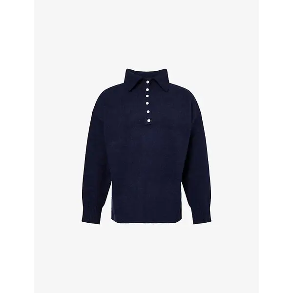 PRETTY LAVISH Collared Button-detailed Pullover