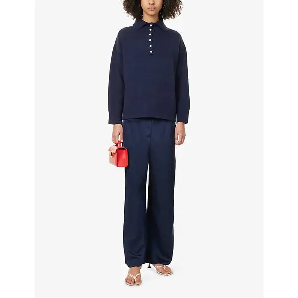 PRETTY LAVISH Collared Button-detailed Pullover