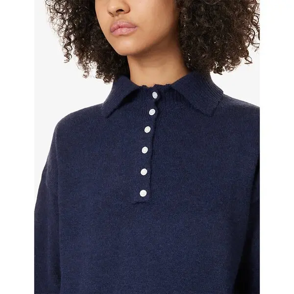 PRETTY LAVISH Collared Button-detailed Pullover