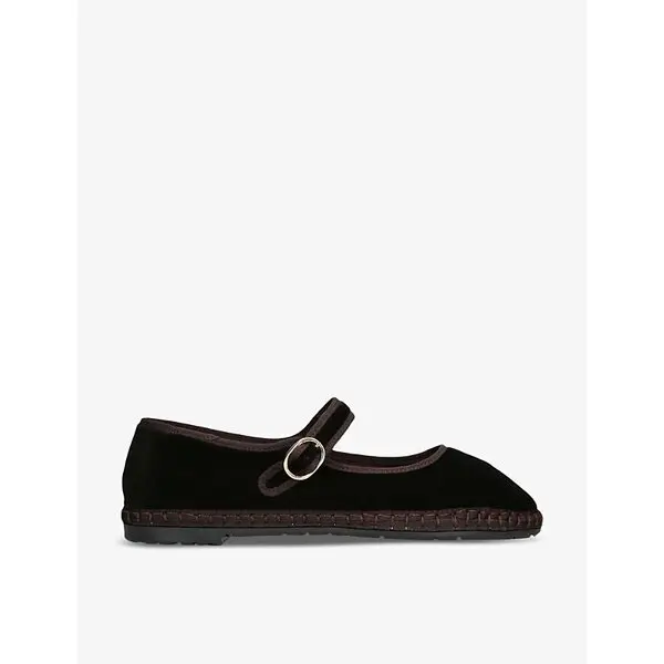 FLABELUS Single-strap Cotton Mary Jane Flats - Black