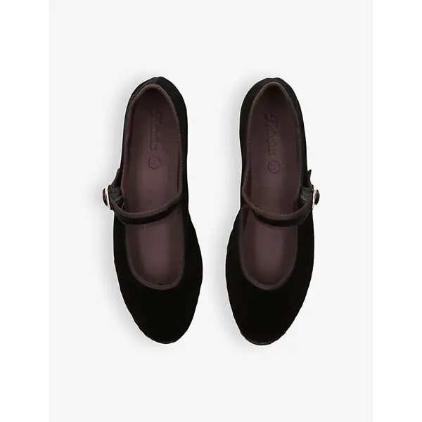 FLABELUS Single-strap Cotton Mary Jane Flats - Black
