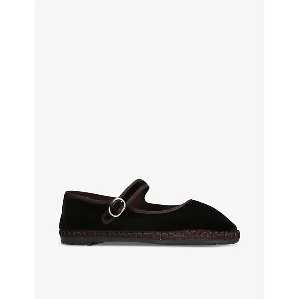 FLABELUS Single-strap Cotton Mary Jane Flats - Black