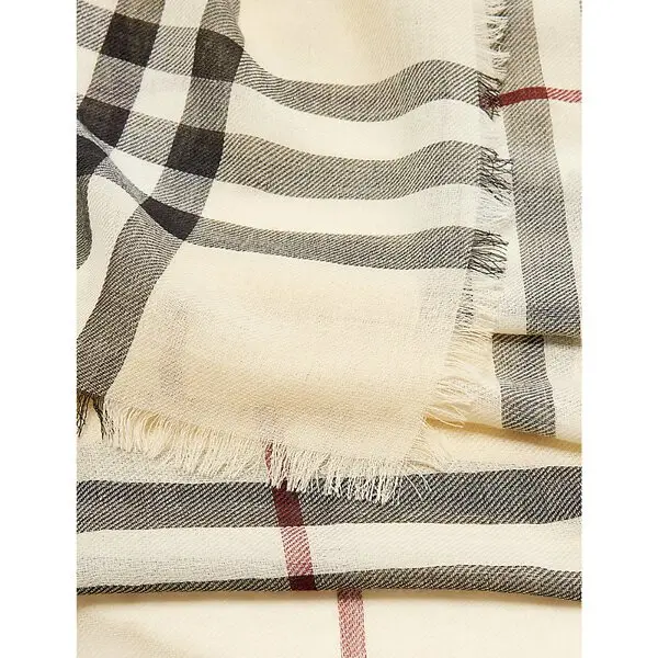Burberry Checked Frayed-trim Wool Scarf - Stone
