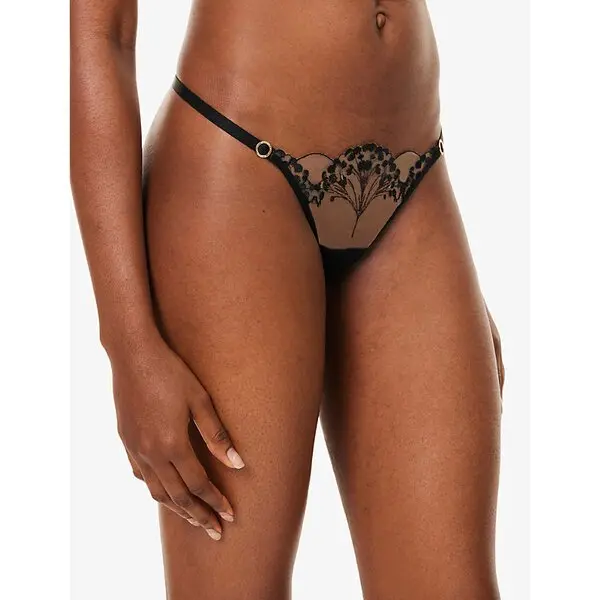 Bluebella Marisa Embroidered Mesh Thong - Black/sheer