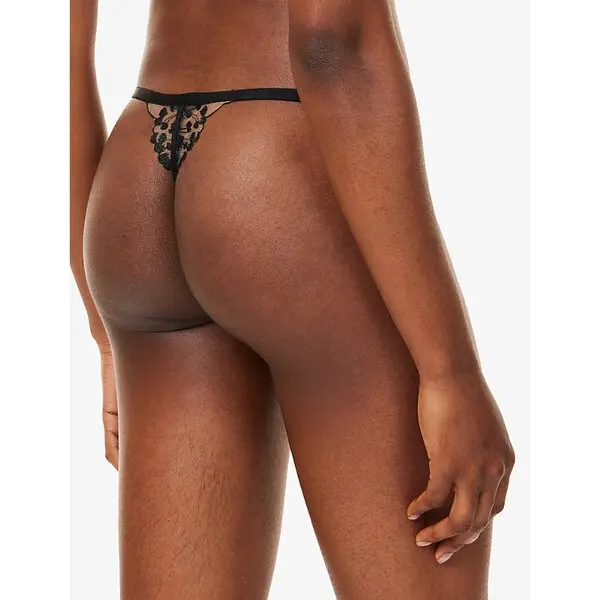 Bluebella Marisa Embroidered Mesh Thong - Black/sheer