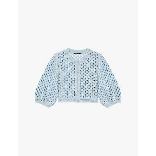 Maje Crochet Rhinestone-embellished Woven Cardigan - Blue Sky