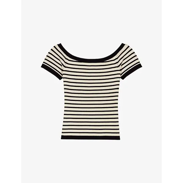 Maje Boat-neckline Stripe Ribbed-knit Top