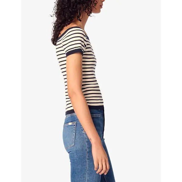 Maje Boat-neckline Stripe Ribbed-knit Top