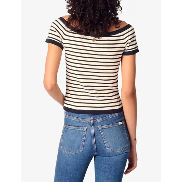 Maje Boat-neckline Stripe Ribbed-knit Top