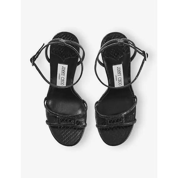 JIMMY CHOO Leo 100 Leather Heeled Sandals - Black