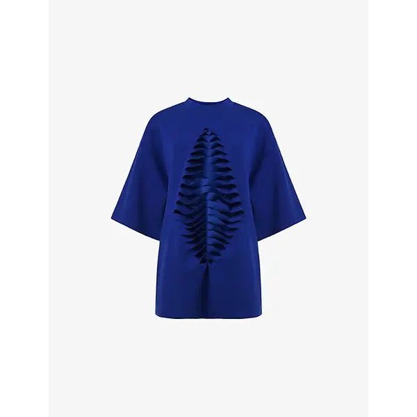 LEEM Laser-cut Short-sleeve Stretch-woven Top