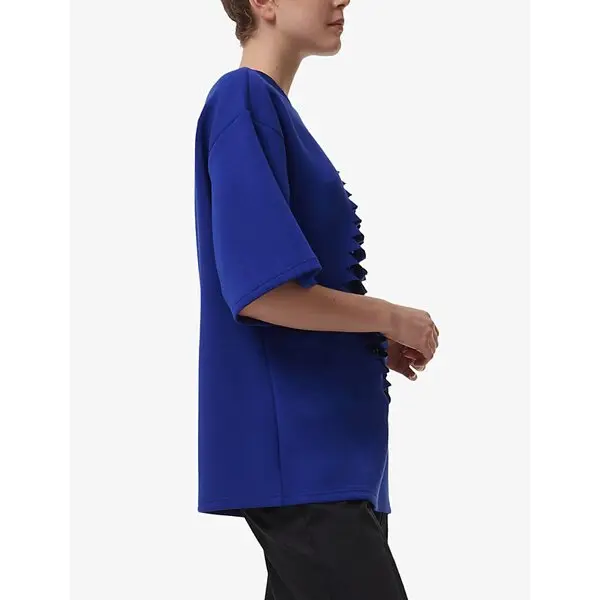 LEEM Laser-cut Short-sleeve Stretch-woven Top