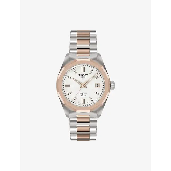 TISSOT Prc 100 Solar 34mm Gold-plated Stainless Steel Quartz Watch - Silver