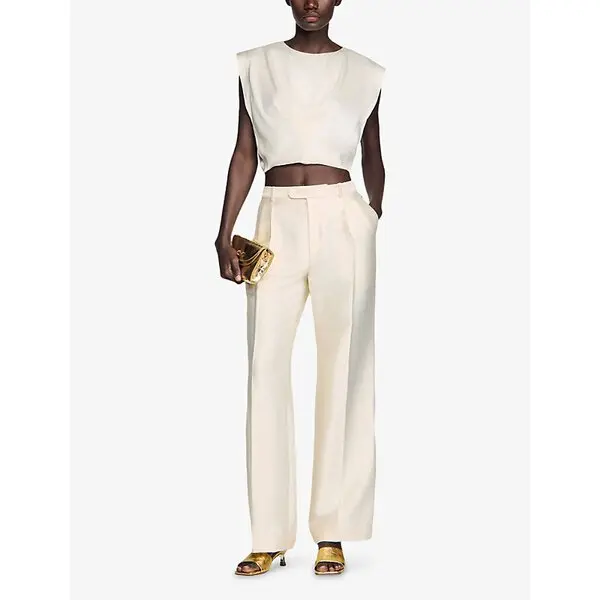 Sandro Pleated Round-neck Crop Top