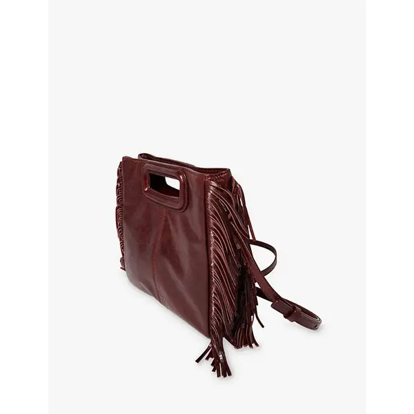 Maje Leather Shoulder Bag With Fringe Detail - Rouges