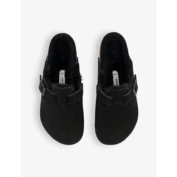 BIRKENSTOCK Boston Logo-embossed Shearling-lined Suede Clogs - Black