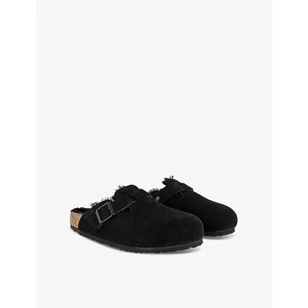 BIRKENSTOCK Boston Logo-embossed Shearling-lined Suede Clogs - Black
