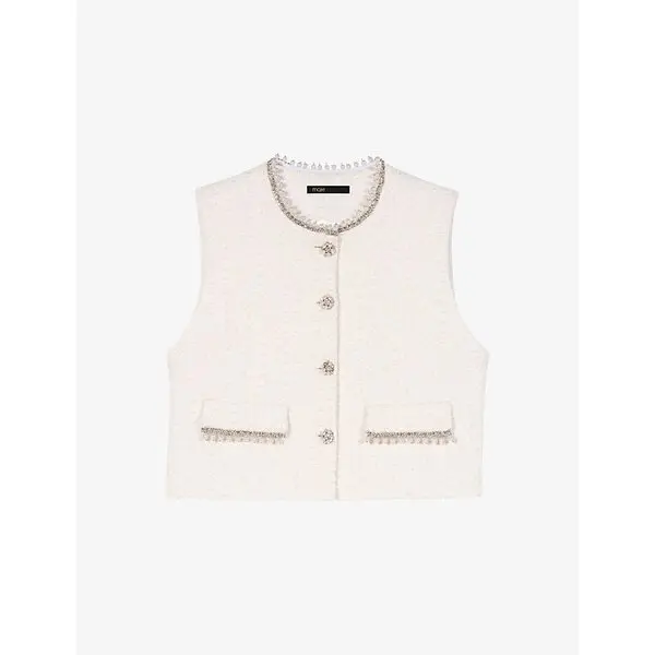 Maje Sleeveless Bead-embellished Tweed Jacket - Ecru