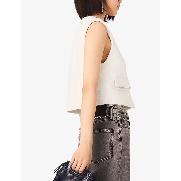 Maje Sleeveless Bead-embellished Tweed Jacket