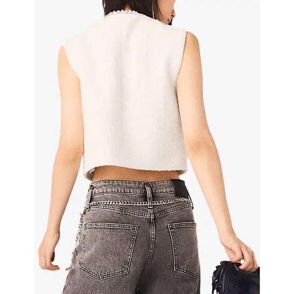 Maje Sleeveless Bead-embellished Tweed Jacket