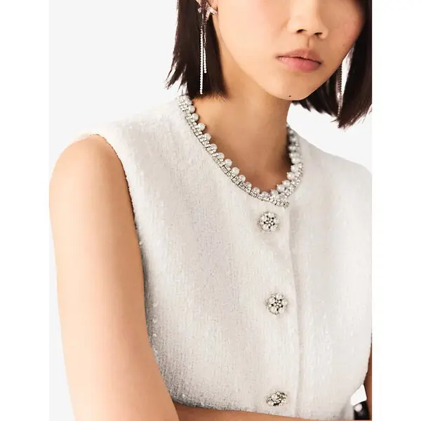 Maje Sleeveless Bead-embellished Tweed Jacket