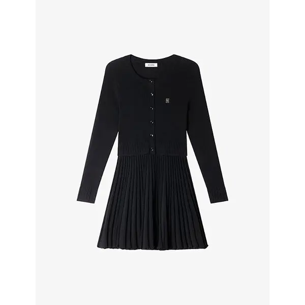 Sandro Pleated Knit Mini Dress