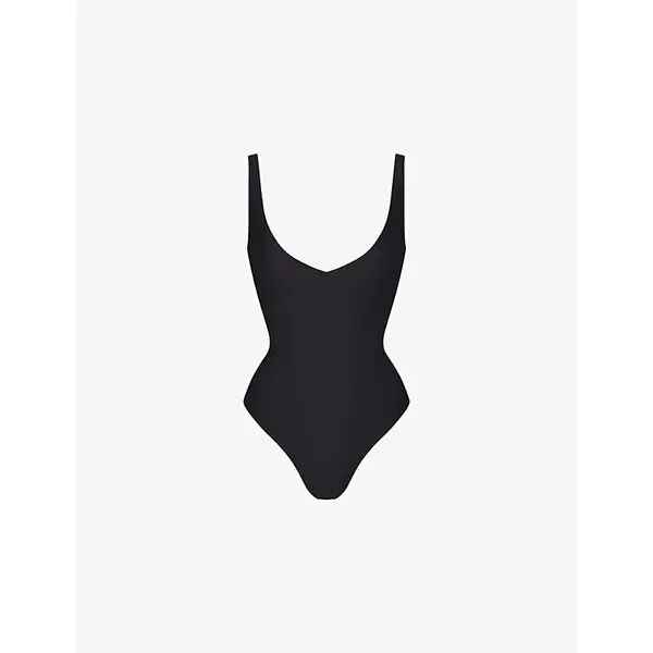 SKIMS Plunge Neck Thong Bodysuit - Onyx