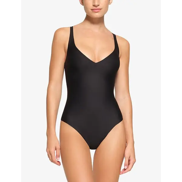 SKIMS Plunge Neck Thong Bodysuit - Onyx