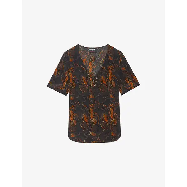 Zadig&Voltaire Animal-print Silk Shirt With Lace Detail - Black