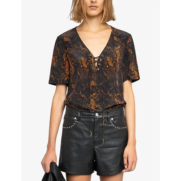 Zadig&Voltaire Animal-print Silk Shirt With Lace Detail - Black