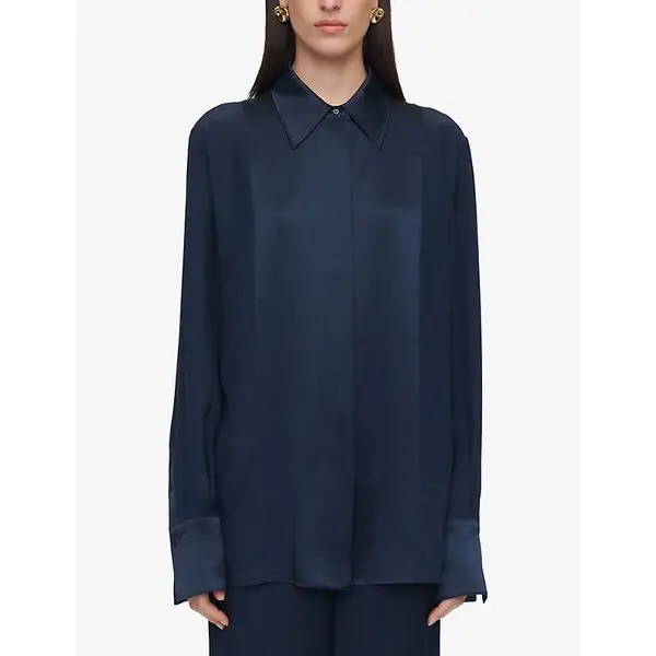 JOSEPH Satin-panel Silk Blouse - Indigo