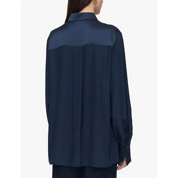 JOSEPH Satin-panel Silk Blouse - Indigo