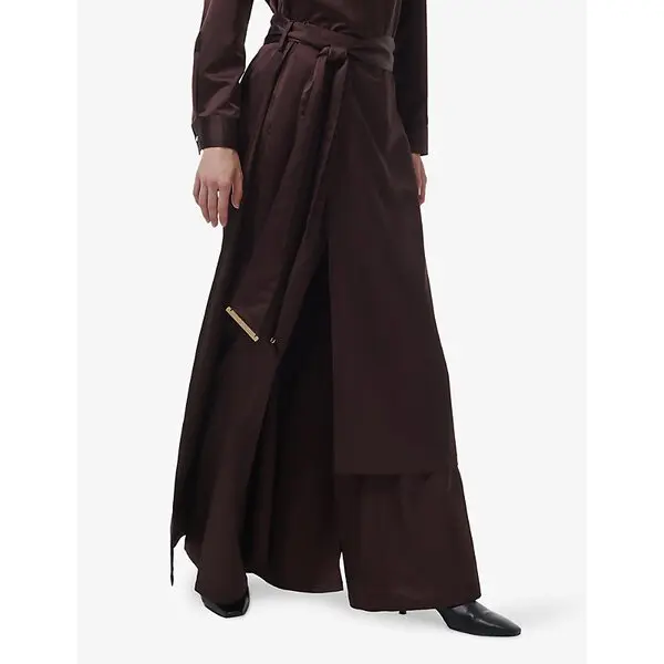 LEEM Overlay Skirt Wide Leg Woven Trousers